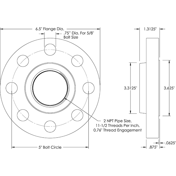 6.5" Rigid Floor Flange (2" Thread) - Flight Light Inc.
